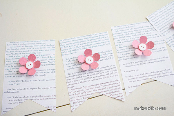 Spring Banner - Pink Flower & Book Page Garland - Makoodle